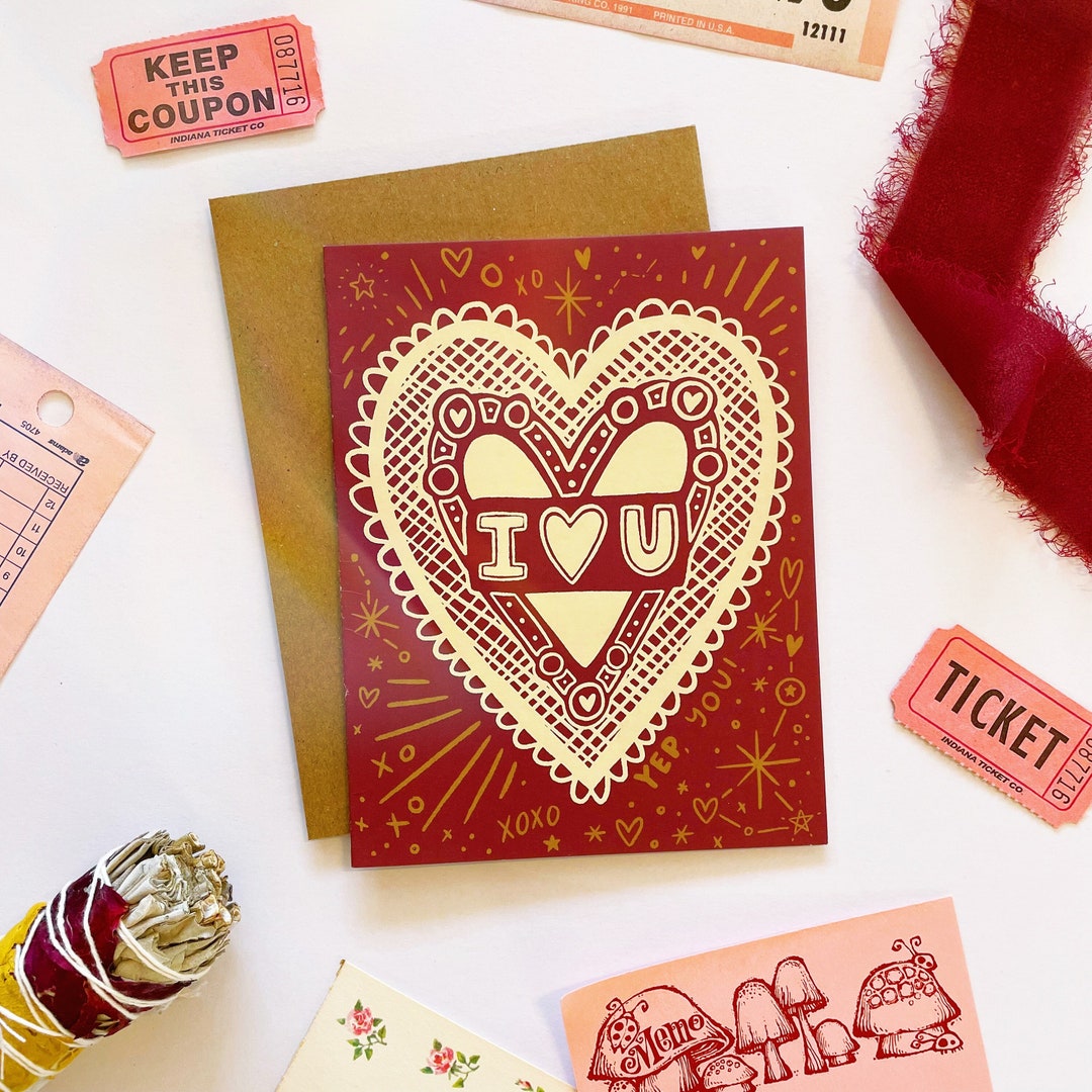 I Heart You Valentine's Day Greeting Card - A2 4.25"x5.5" - Cute ...