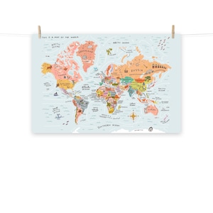 Hand-drawn World Map Art Print – Whimsical Illustrated Poster, Kids ...