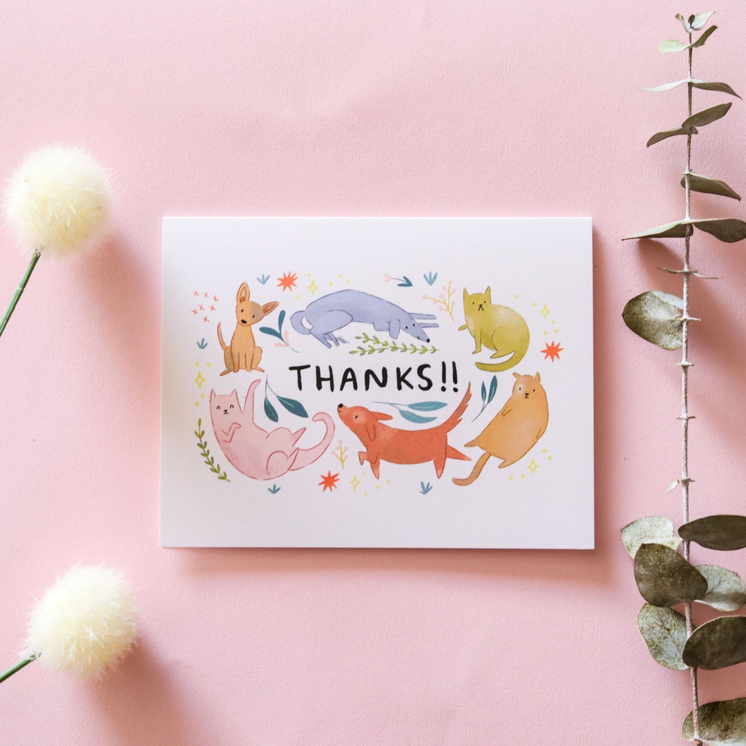 Thank You Dog and Cat Greeting Card - A2 4.25"x5.5" - Thank You Pet ...