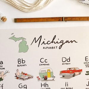 Michigan Alphabet Art Print Poster - Michigan Nursery Michigan Baby ...