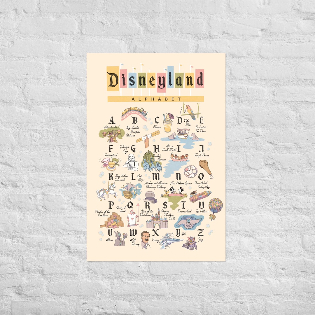 Disneyland Alphabet Art Print – Vintage Theme Park Poster, Disney ABC ...