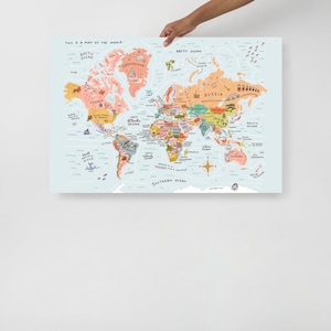 Illustrated World Map Poster - Travel Map Globe, Travel Art Poster ...