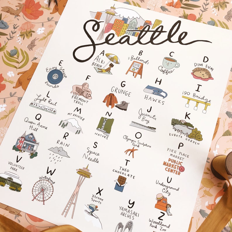 Seattle Alphabet Art Print Poster - Washington WA Art Print Wall Decor ...