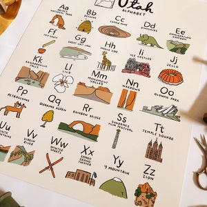 Utah Alphabet Poster 16x20 State Map Art Nursery Baby Room Wall Home ...