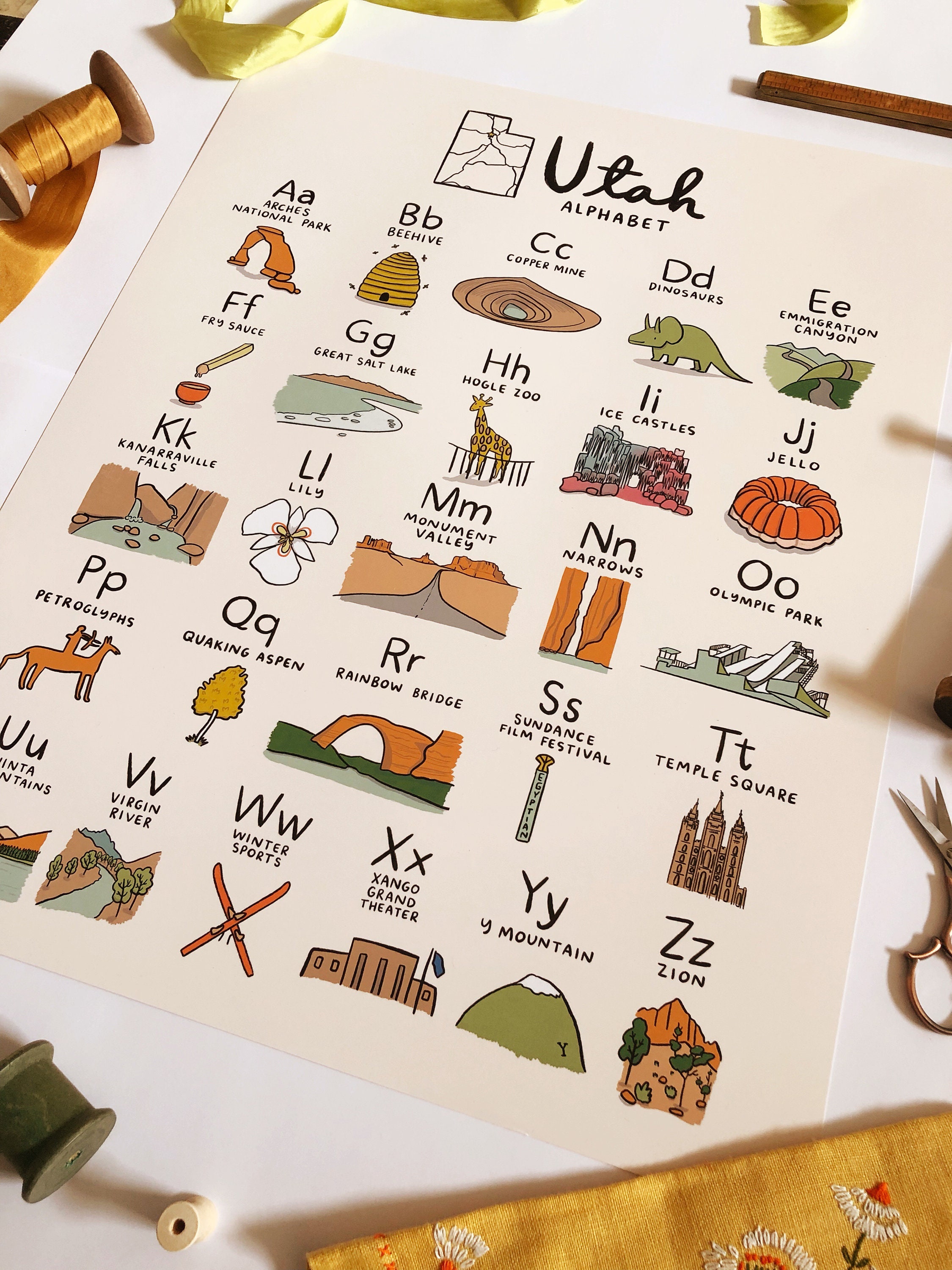 Utah Alphabet Poster 16x20 State Map Art Nursery Baby Room - Etsy
