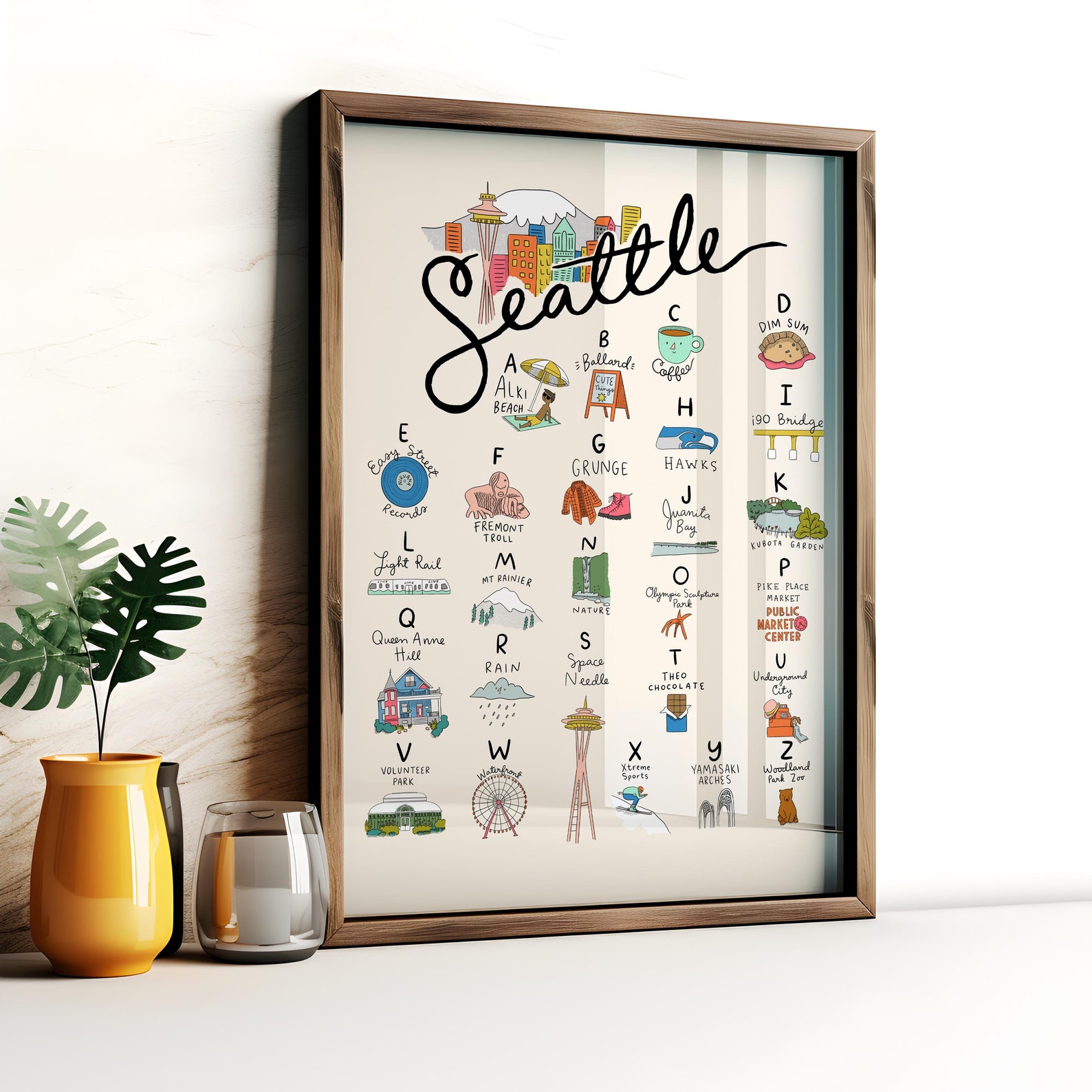 Seattle Washington Alphabet Art Print Poster - ABC WA Wall Decor Space ...