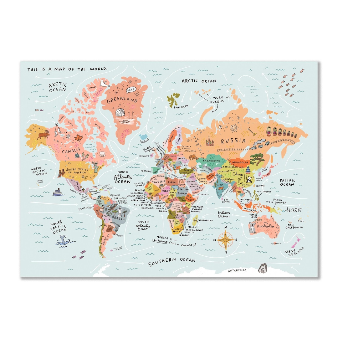 Illustrated World Map Poster - Travel Map Globe, Travel Art Poster ...
