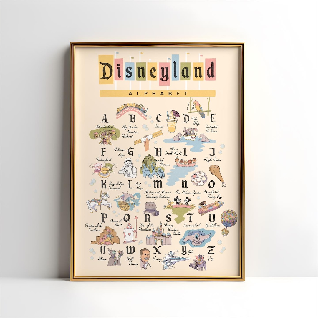 Disneyland Alphabet Art Print – Whimsical Wall Poster for Nursery ...