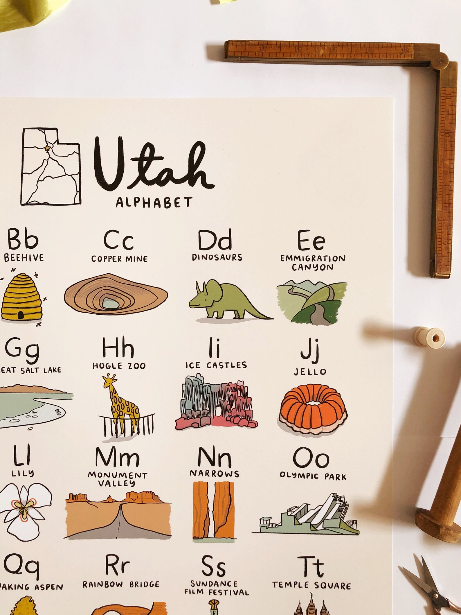 Utah Alphabet Poster 16x20 State Map Art Nursery Baby Room - Etsy