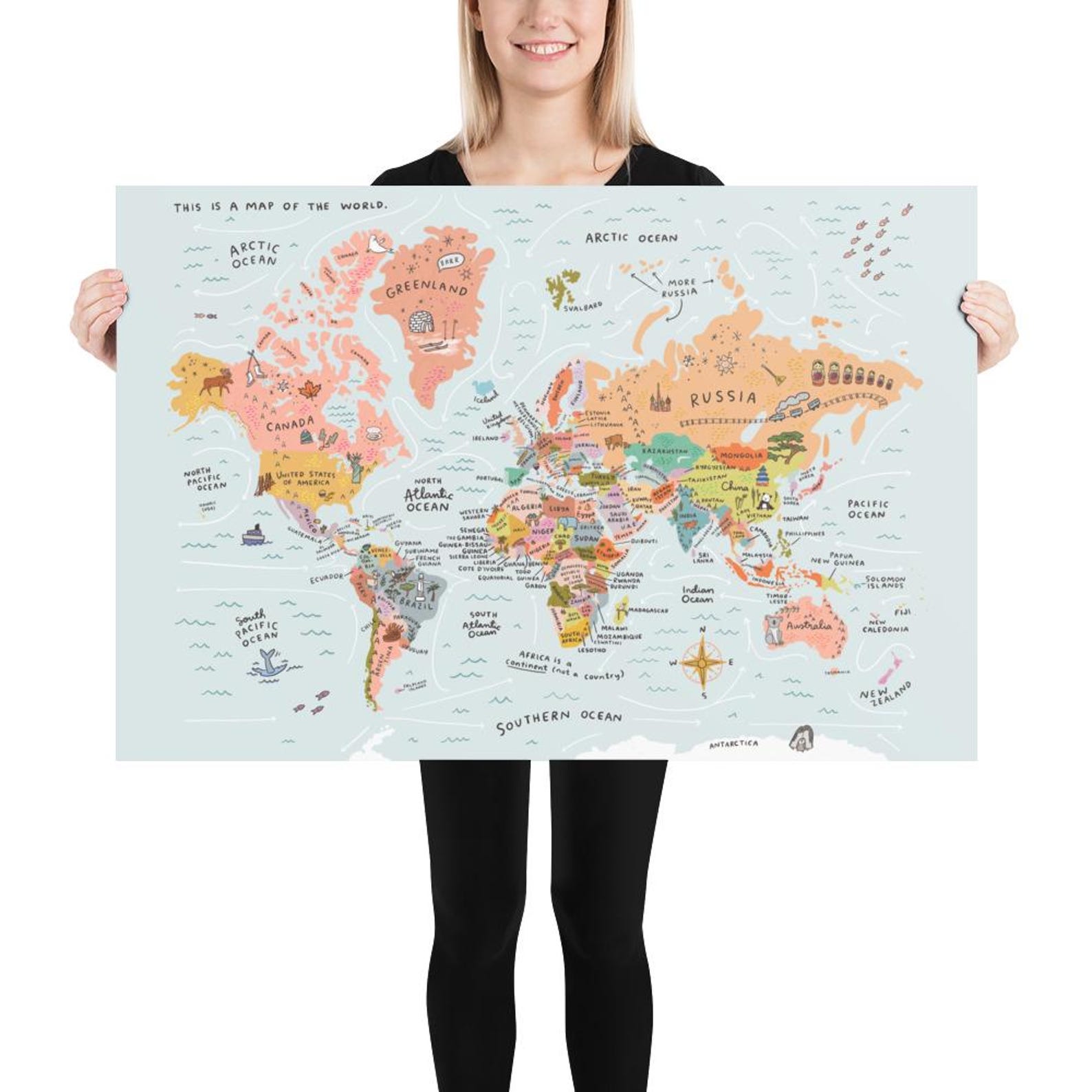 Illustrated World Map Poster - Travel Map Globe, Travel Art Poster ...