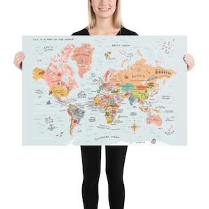 Illustrated World Map Poster - Travel Map Globe, Travel Art Poster ...