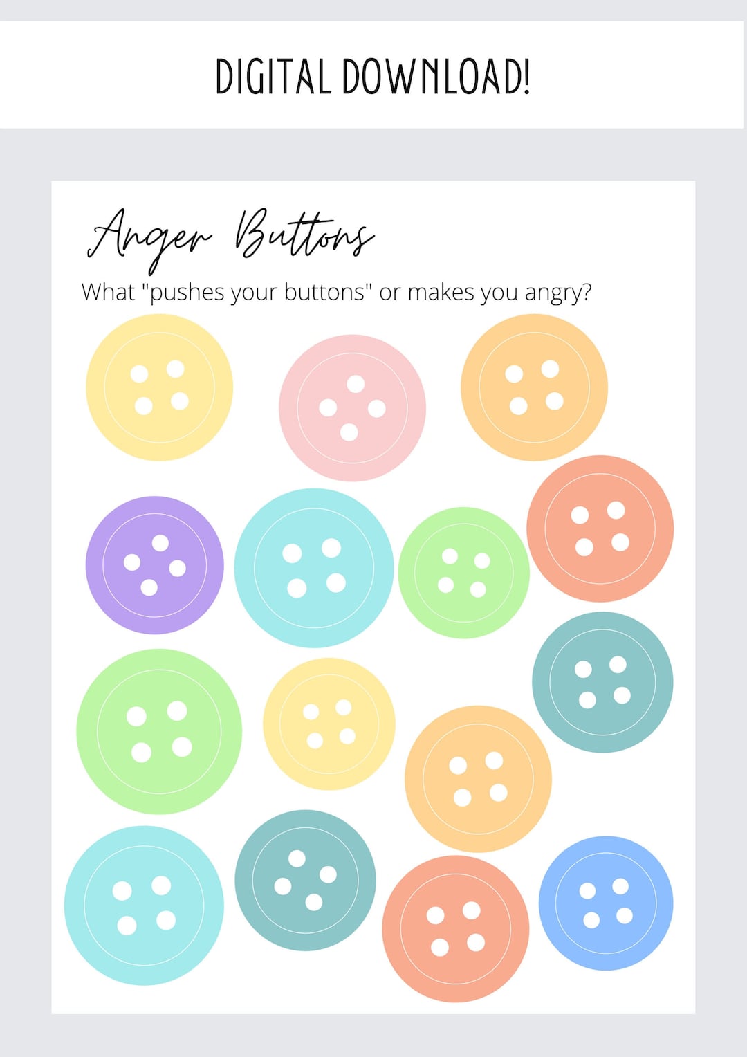Anger Buttons Worksheet for Therapists - Digital Download - PDF ...