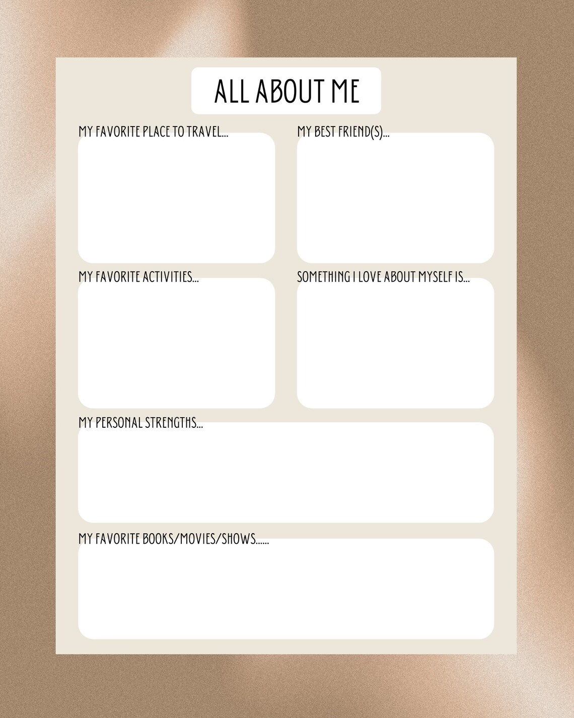 All About Me Therapist Worksheet - Etsy