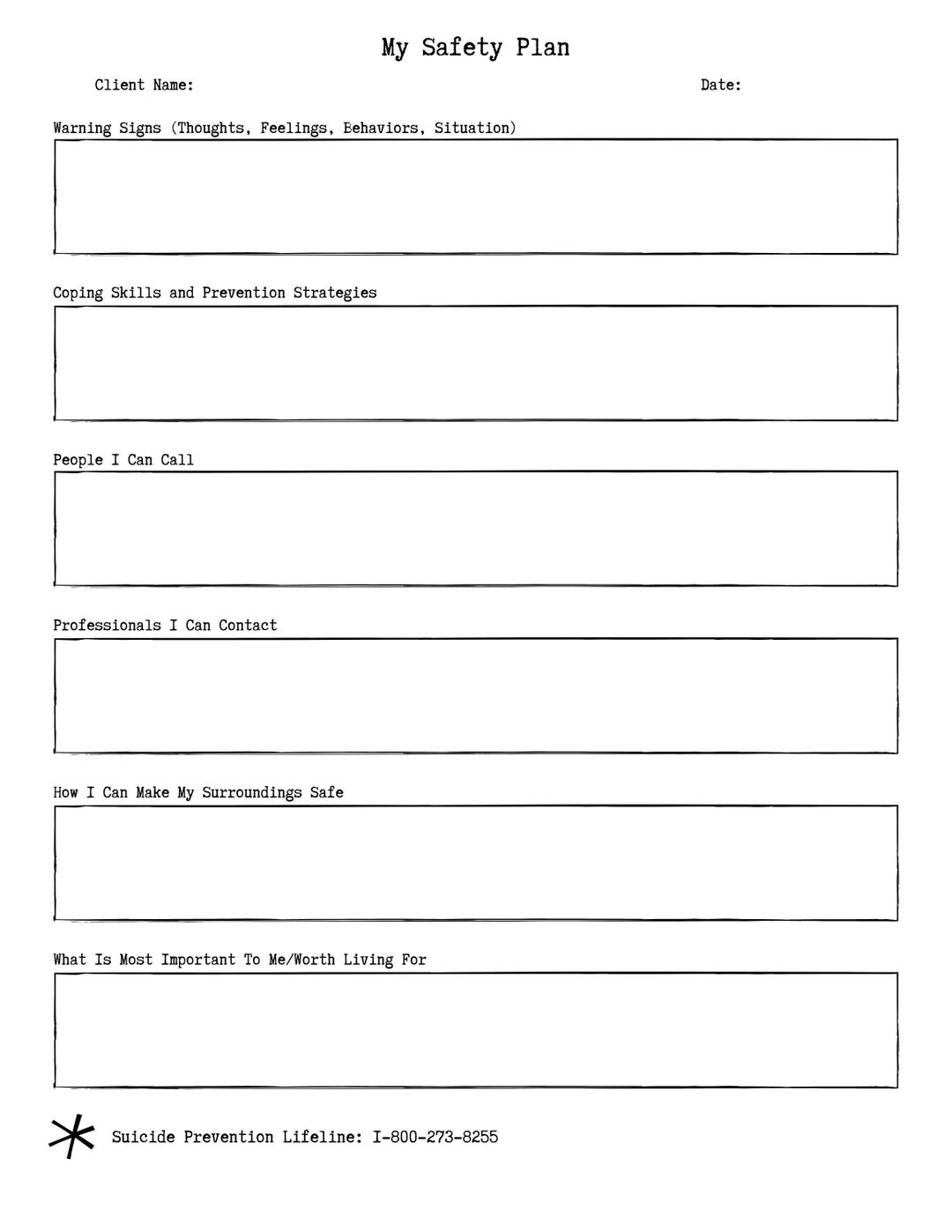 Safety Plan Digital Download PDF for Therapists and Counselors - Social ...