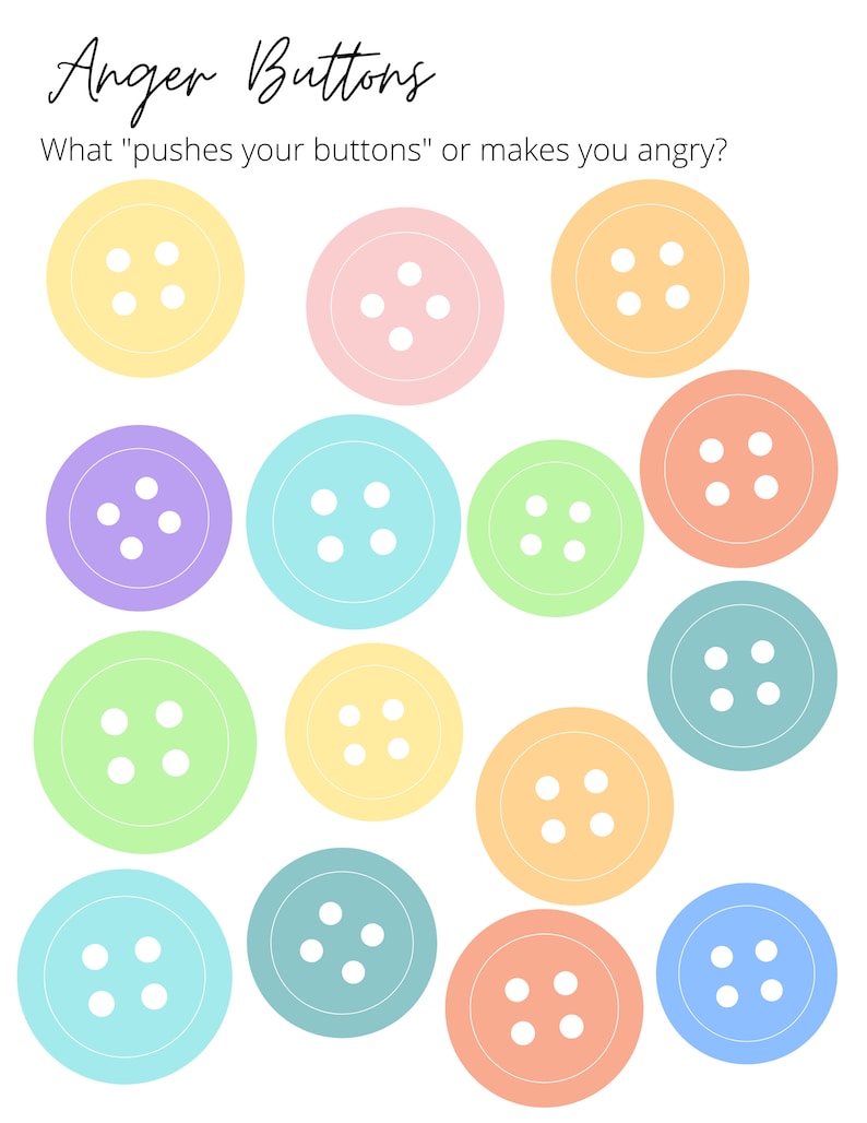 Anger Buttons Worksheet for Therapists - Digital Download - PDF ...