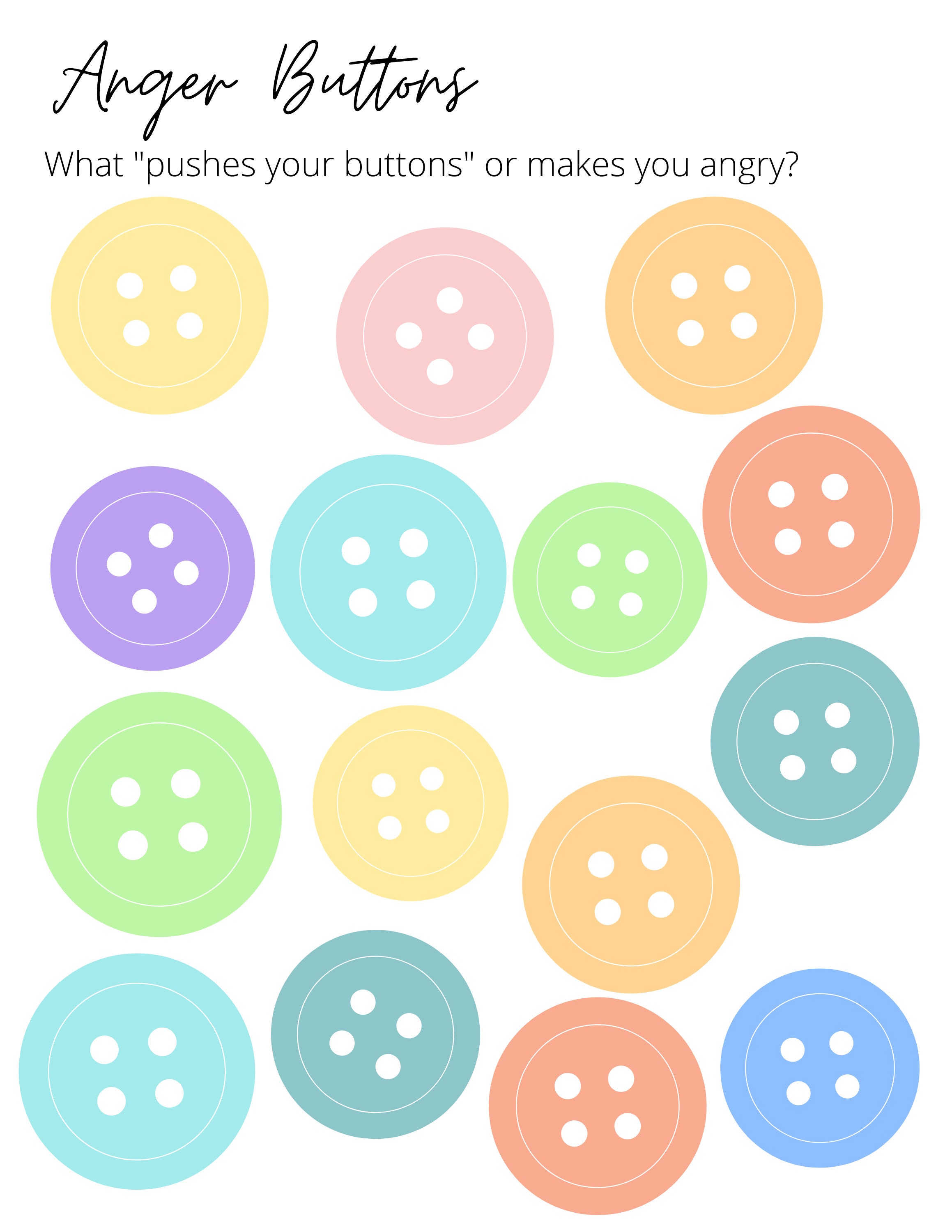 Anger Buttons Worksheet for Therapists - Digital Download - PDF ...