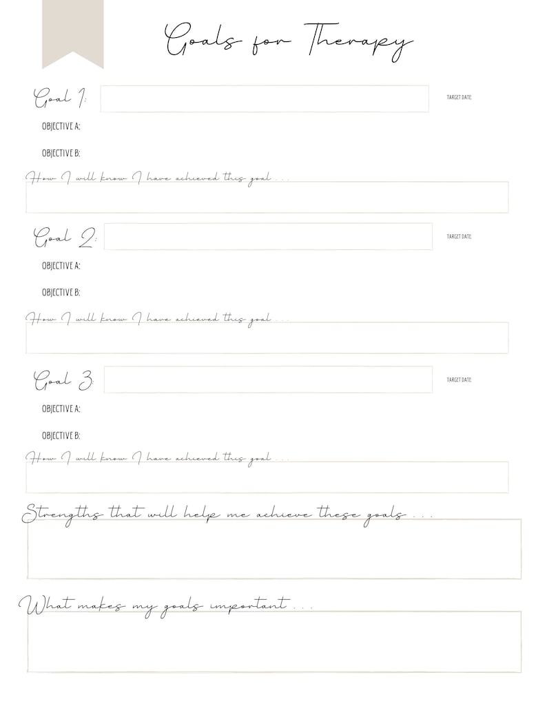 Goals for Therapy Worksheet - PDF Download - Digital Download ...