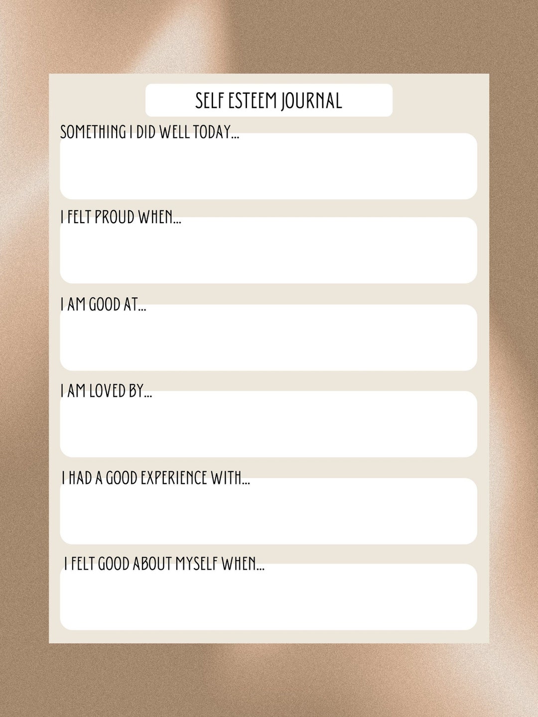 Self-esteem Journal Worksheet - Digital Download - PDF Print - Therapy ...