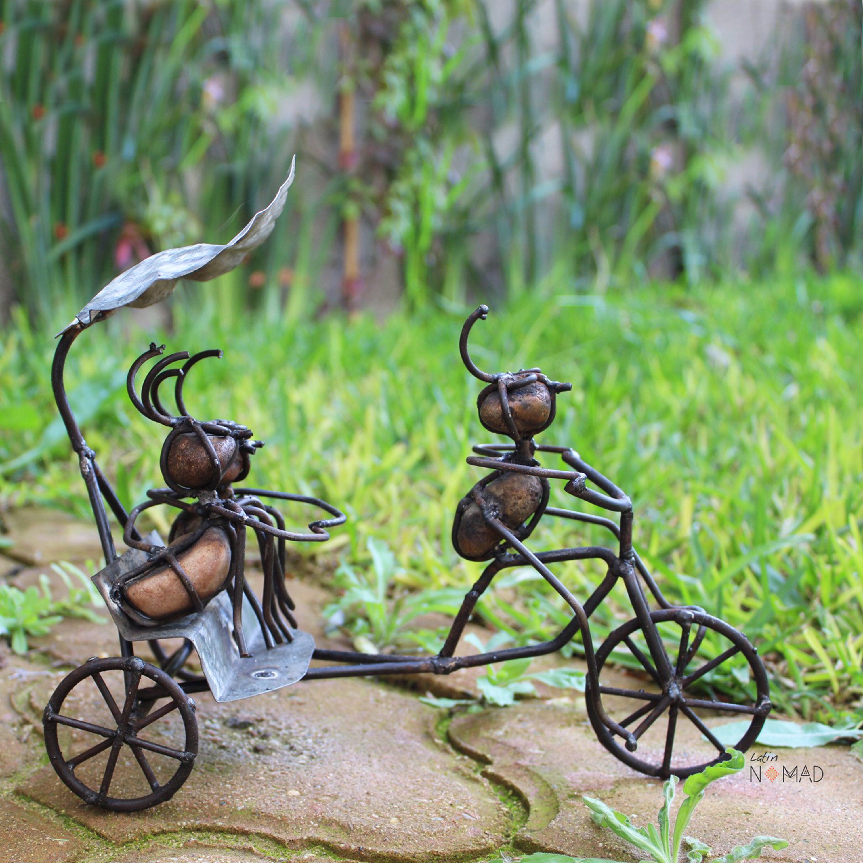 Pedicab Couple Ride, Ant Figurine Patio and Garden Decor by Latin Nomad