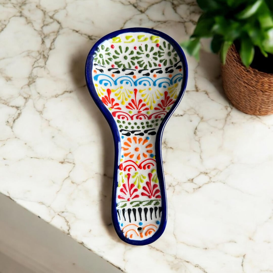 Blue Multicolored Ceramic Talavera Spoon Rest / Traditional Mexican ...