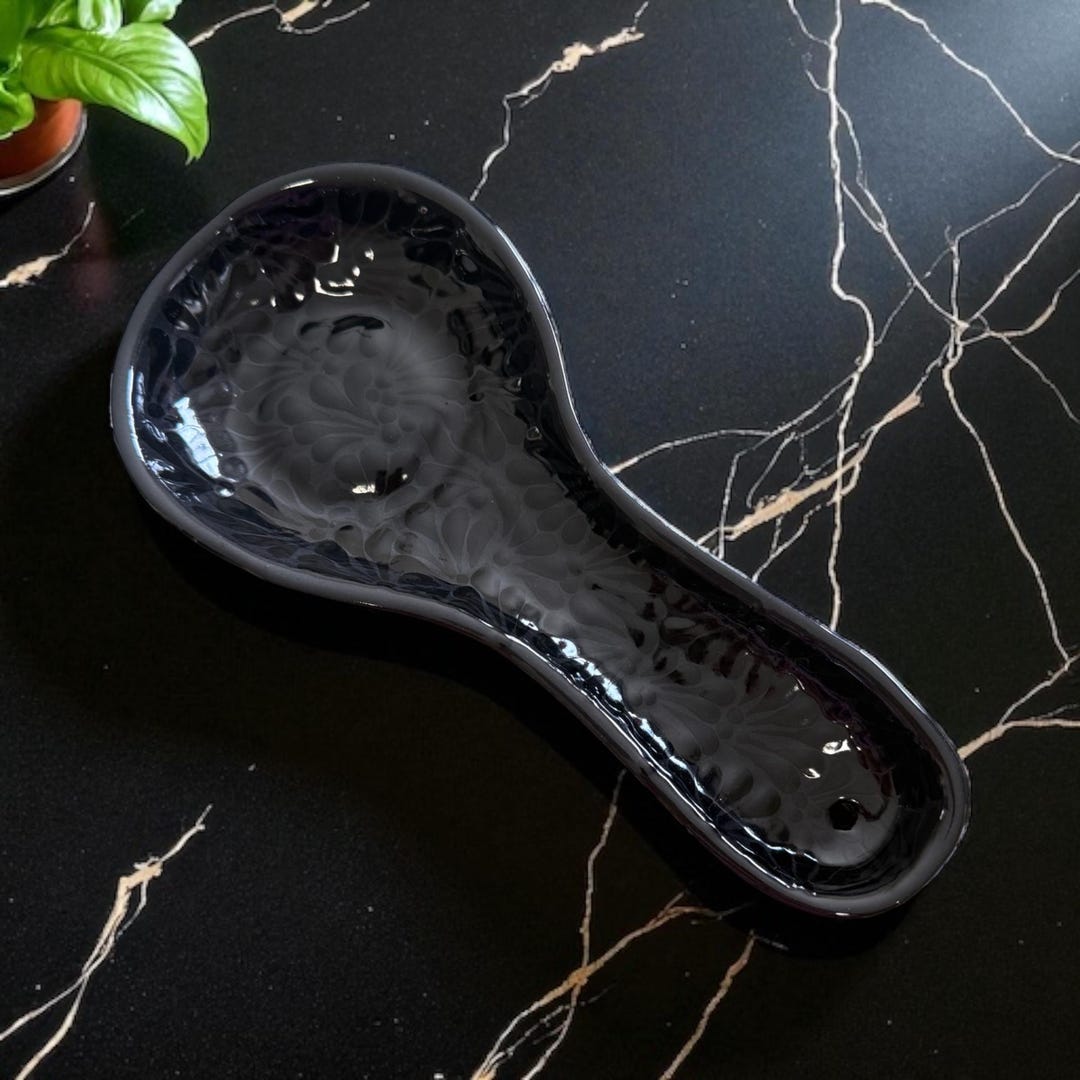 Black on Black Clay Talavera Spoon Rest / Traditional Mexican ...