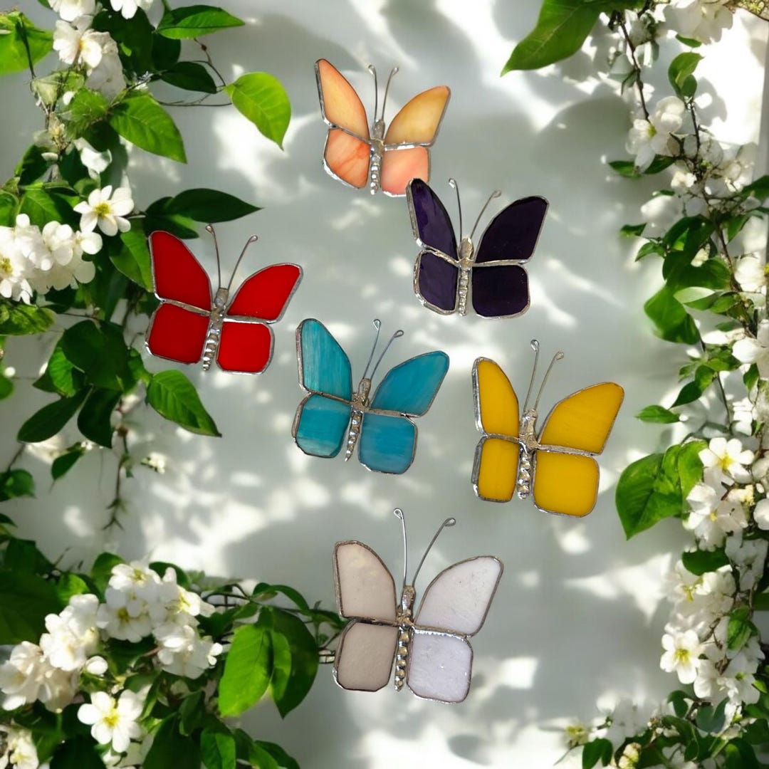 Butterfly Set / Small / Stained Glass Garden Decor - Window Suncatcher ...