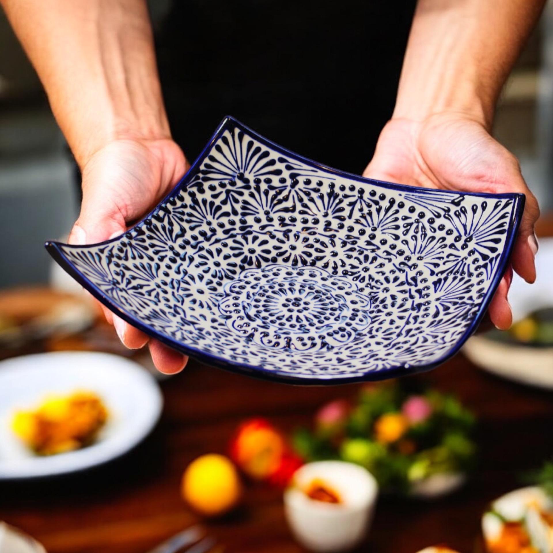 Pamela Square Modernist Mexican Ceramic Talavera Bowl - Serving Platter ...