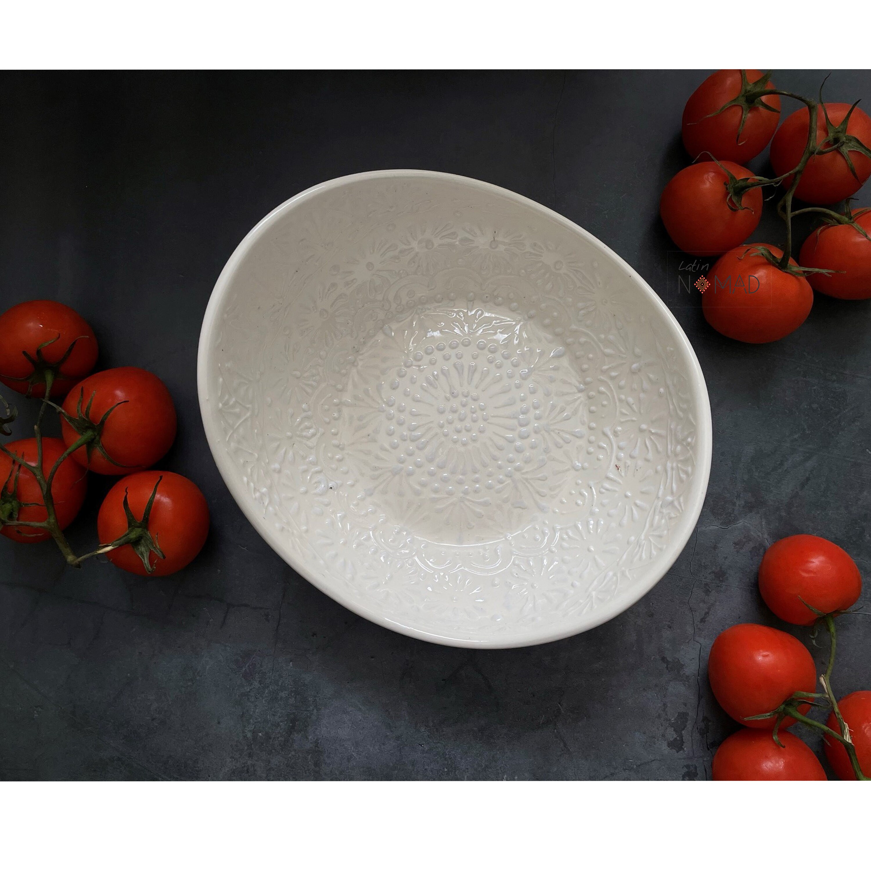 Camila Bowl in White Ceramic Pottery Serving Bowl Platters Kitchenware ...