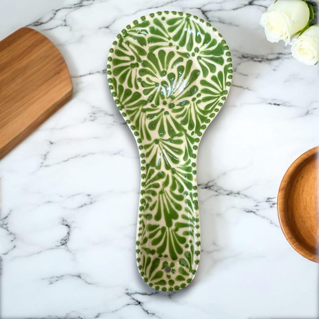 Green Talavera Ceramic Talavera Spoon Rest / Traditional Mexican ...