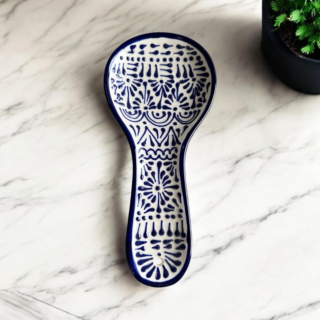 Blue and White Ceramic Talavera Spoon Rest / Traditional Mexican ...