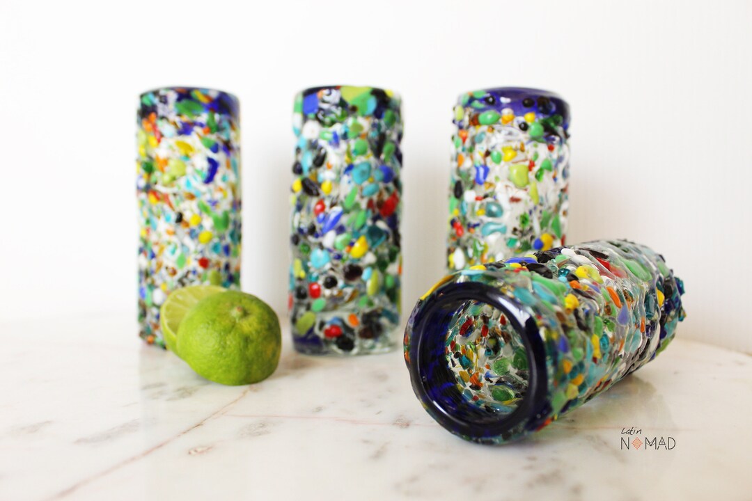 Hand Blown Multicolored Tequila Shot Glass, Confetti Glassware ...