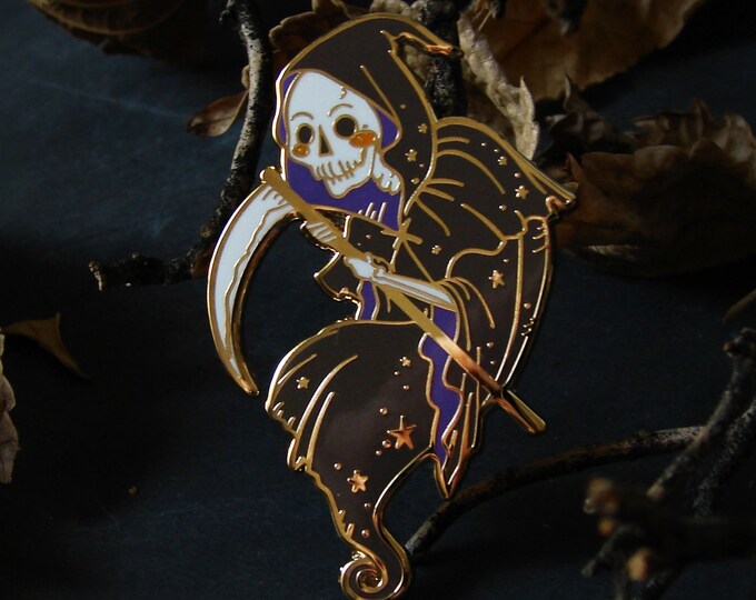 SECONDS Grim Reaper Enamel Pin Skeleton Vintage Halloween Retro Cartoon ...
