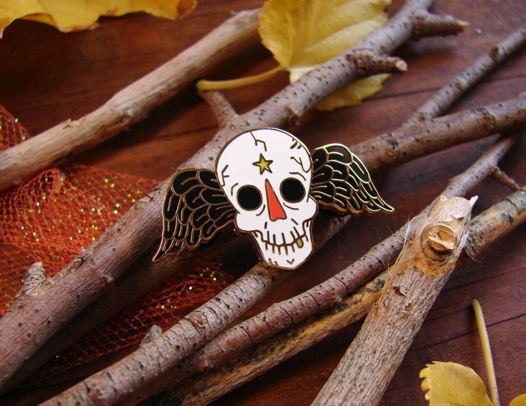 Skull Enamel Pin Memento Mori Pin Winged Skull Salem Cemetery Pin ...