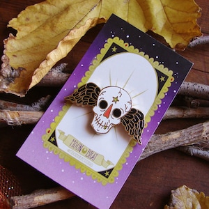 Skull Enamel Pin Memento Mori Pin Winged Skull Salem Cemetery Pin ...