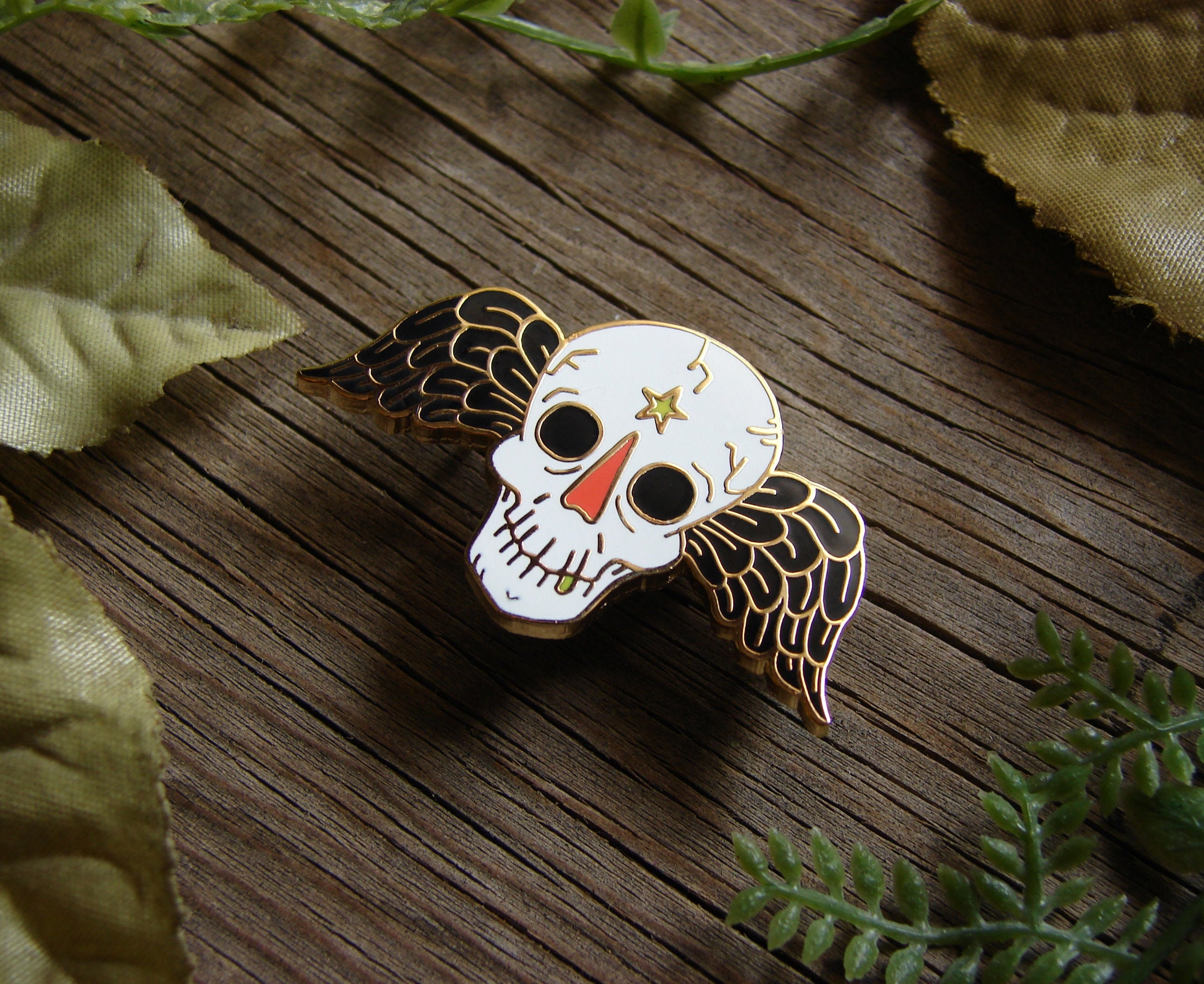 Skull Enamel Pin Memento Mori Pin Winged Skull Salem Cemetery Pin ...