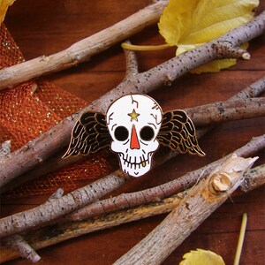 Skull Enamel Pin Memento Mori Pin Winged Skull Salem Cemetery Pin ...