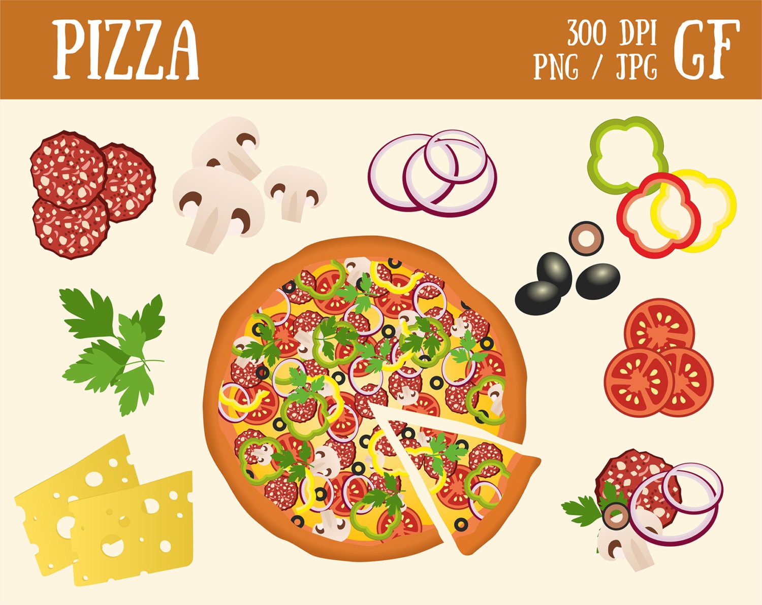 Pizza Clip art Italian Food Vegetables digital food clipart | Etsy