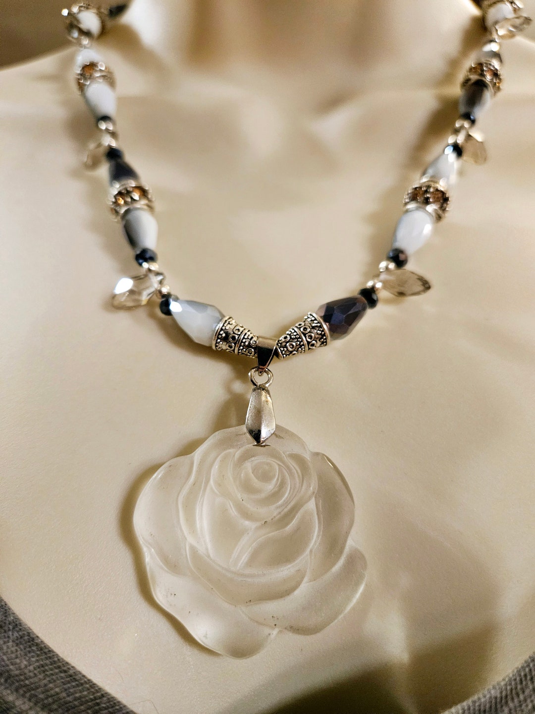Beautiful Artisan Gemstone and Crystal Ross Necklace: Winter Morning - Etsy