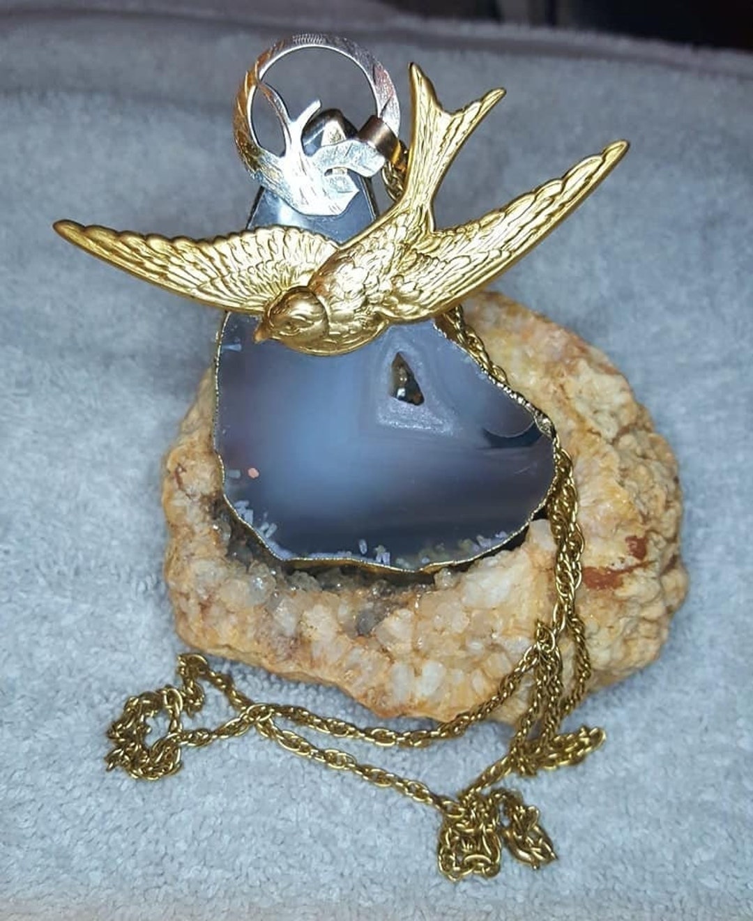 Vintage Upcycled Flying Bird Agate Gemstone Necklace Sterling Silver - Etsy