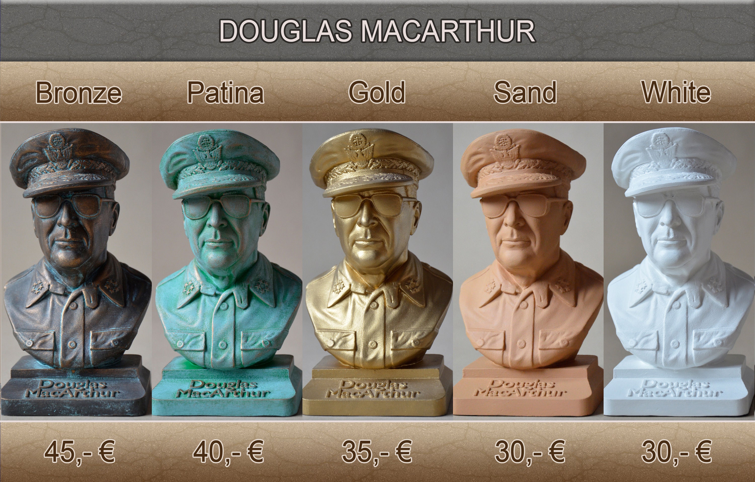 Douglas Macarthur Color Bronze Bust Figure Sculpture - Etsy
