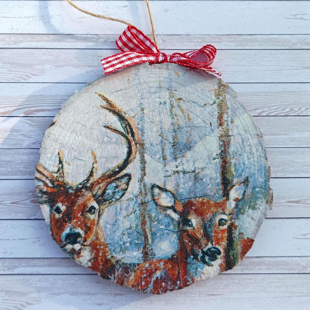 Wooden Deer Ornament, Cottage Style Fall Decoration Christmas Tree ...