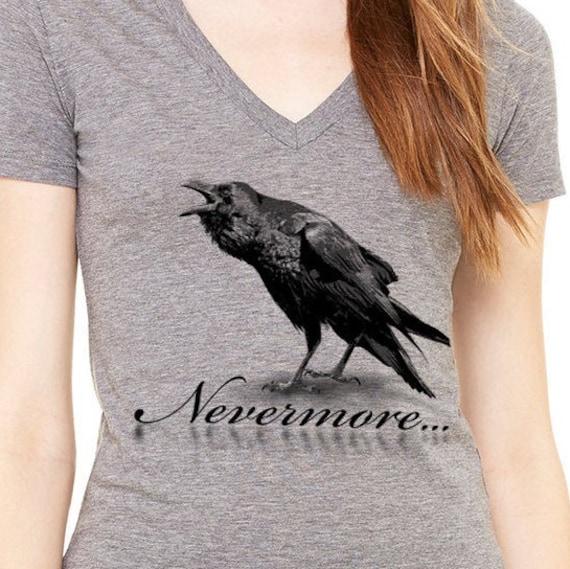 The Raven shirt Shirt with quote .Gray V-Neck T-shirt with | Etsy