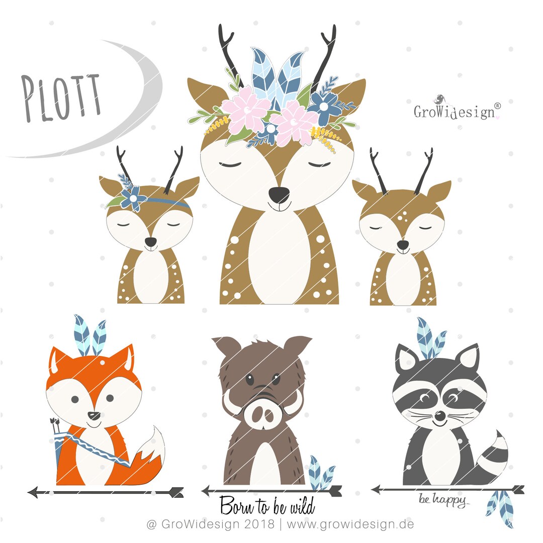 Plotterdatei Waldtiere Boho - Reh, Fuchs, Sau, Waschbär - Etsy.de