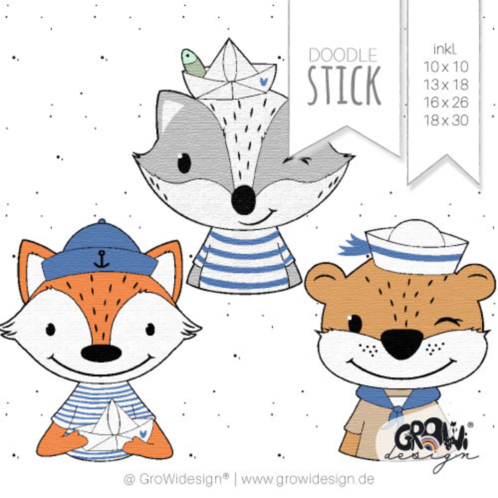 Stickdatei Waldtiere Matrose maritim, Fuchs, Dachs, Otter - Etsy.de