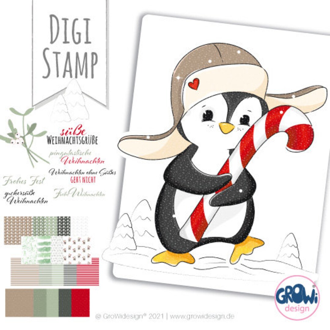 Clipart Digistamp Penguin Candy Cane XMAS - Etsy