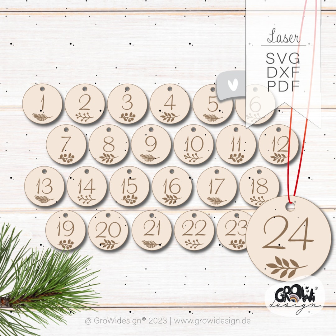 Laser File CALENDAR NUMBERS Svg Advent Calendar Christmas Pendant - Etsy