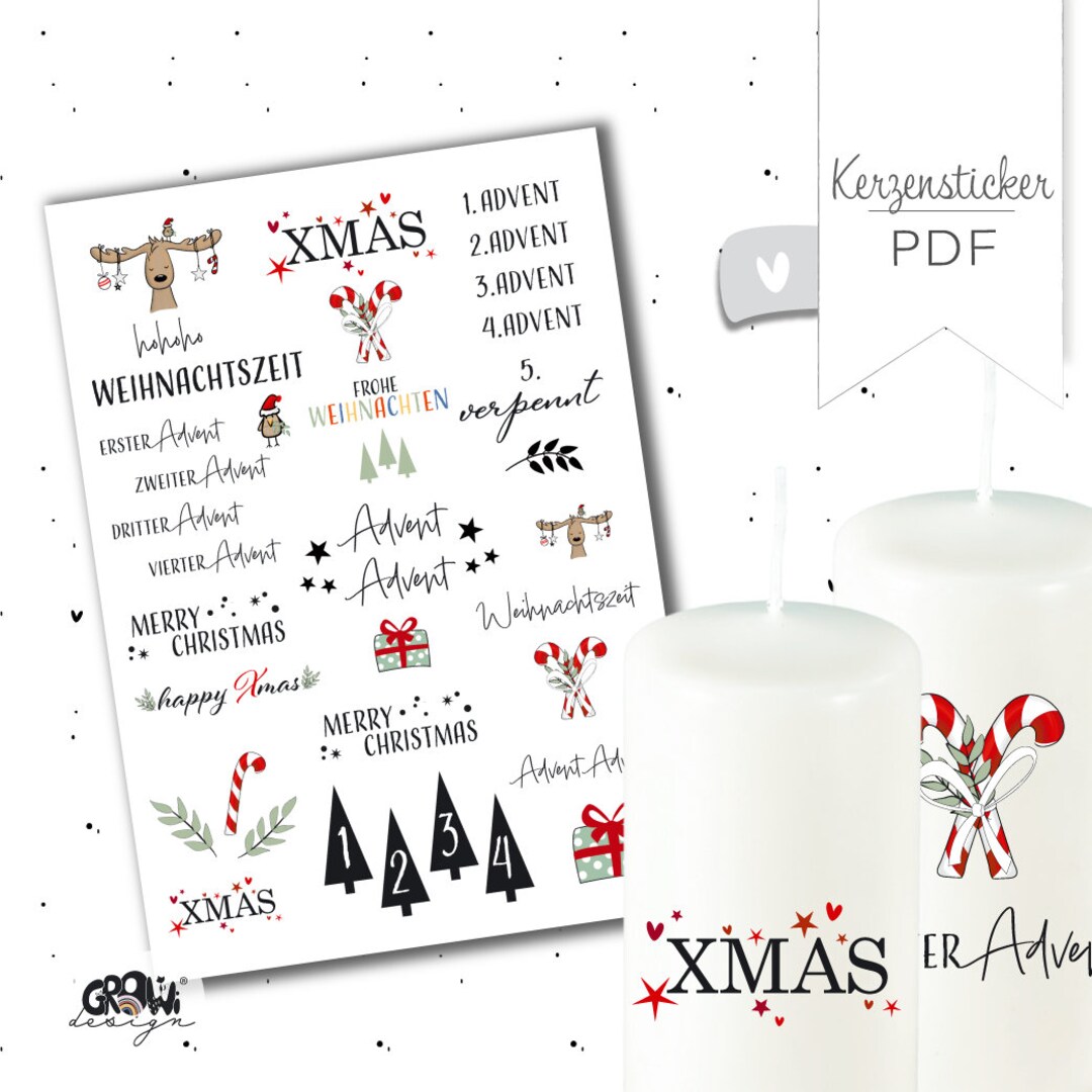 CHRISTMAS PDF Template A4 - Candle Tattoo - Design Your Own Candles ...