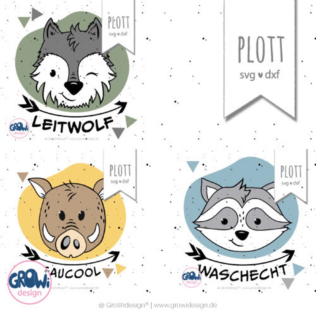 Plotterdatei Waldtiere Wildschwein, Waschbär, Wolf - Etsy.de