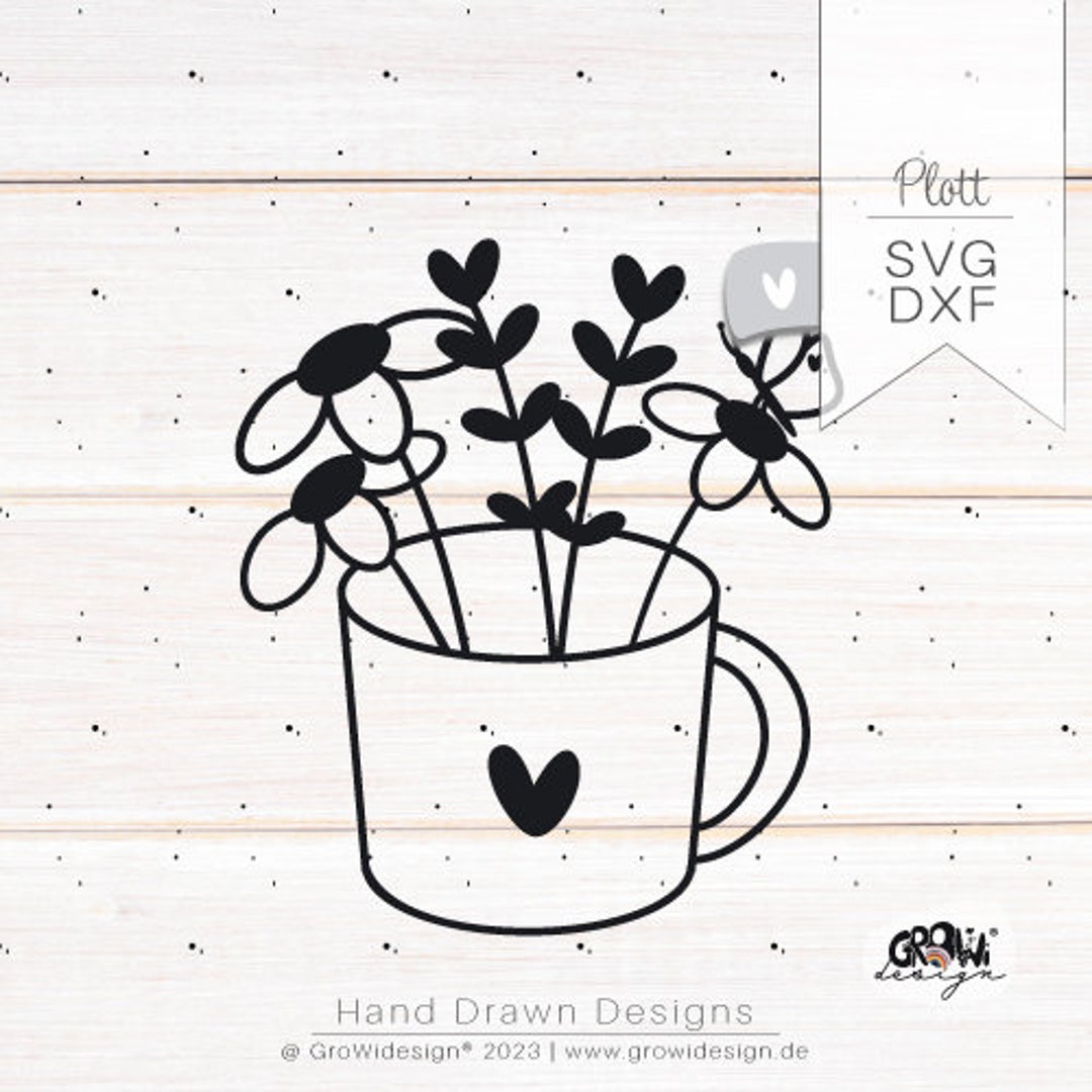 Plotterdatei Tasse Blumen svg dxf - Etsy.de