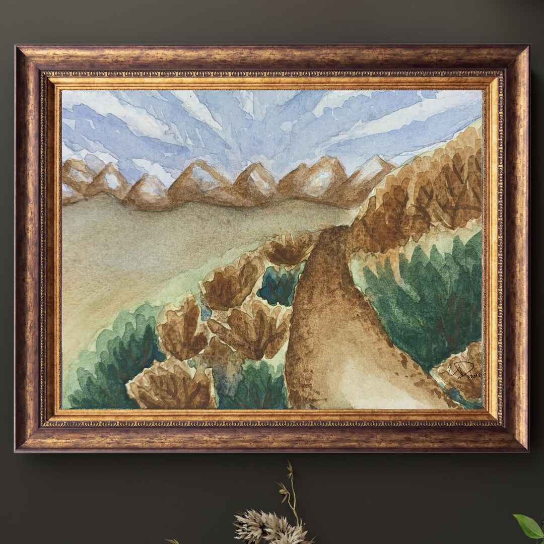 Watercolor Landscape Path Painting With Desert and Mountains - Paths ...